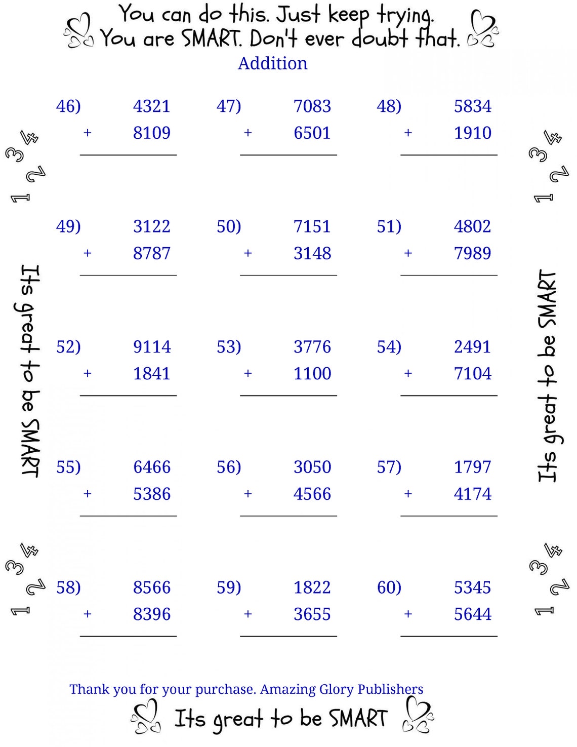 30 MATH ADDITION WORKSHEETS, 450 Math Problems, 38 Printable Pages, 8 ...