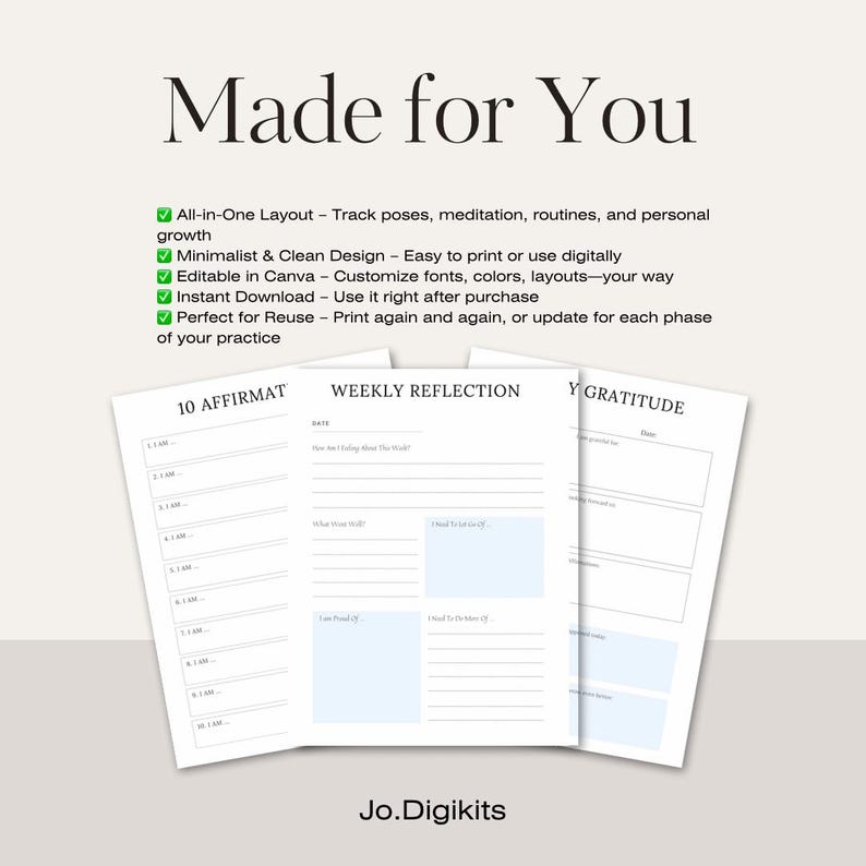 Yoga Journal Printable and Canva Editable | 20-page Wellness Tracker ...