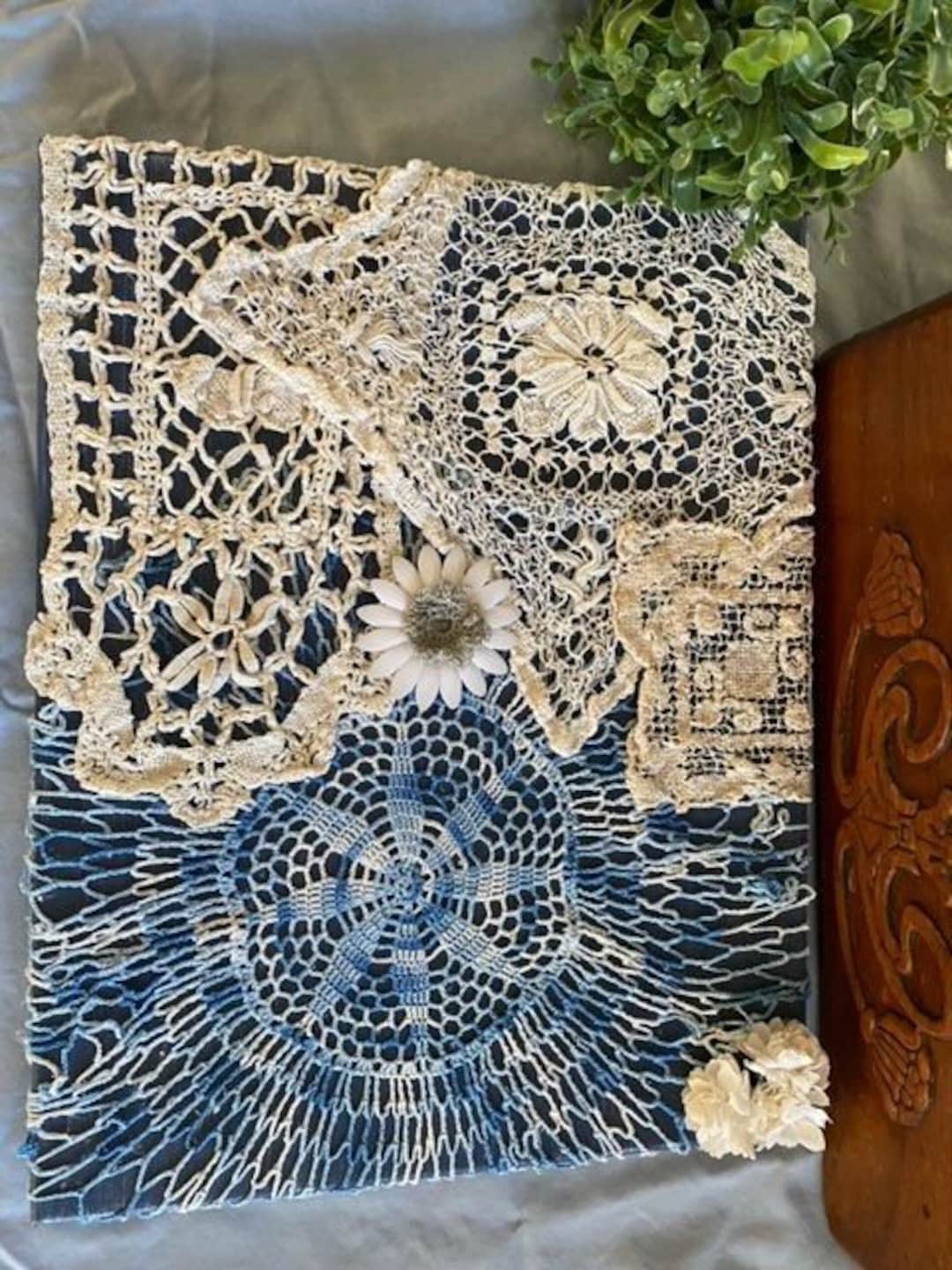 Vintage Crochet Doily Wall Art / Canvas Doily Collage / Vintage Doily ...