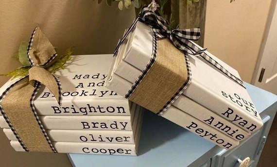 Custom Farmhouse Book Stacks / Painted Personalized Book Stack | Etsy