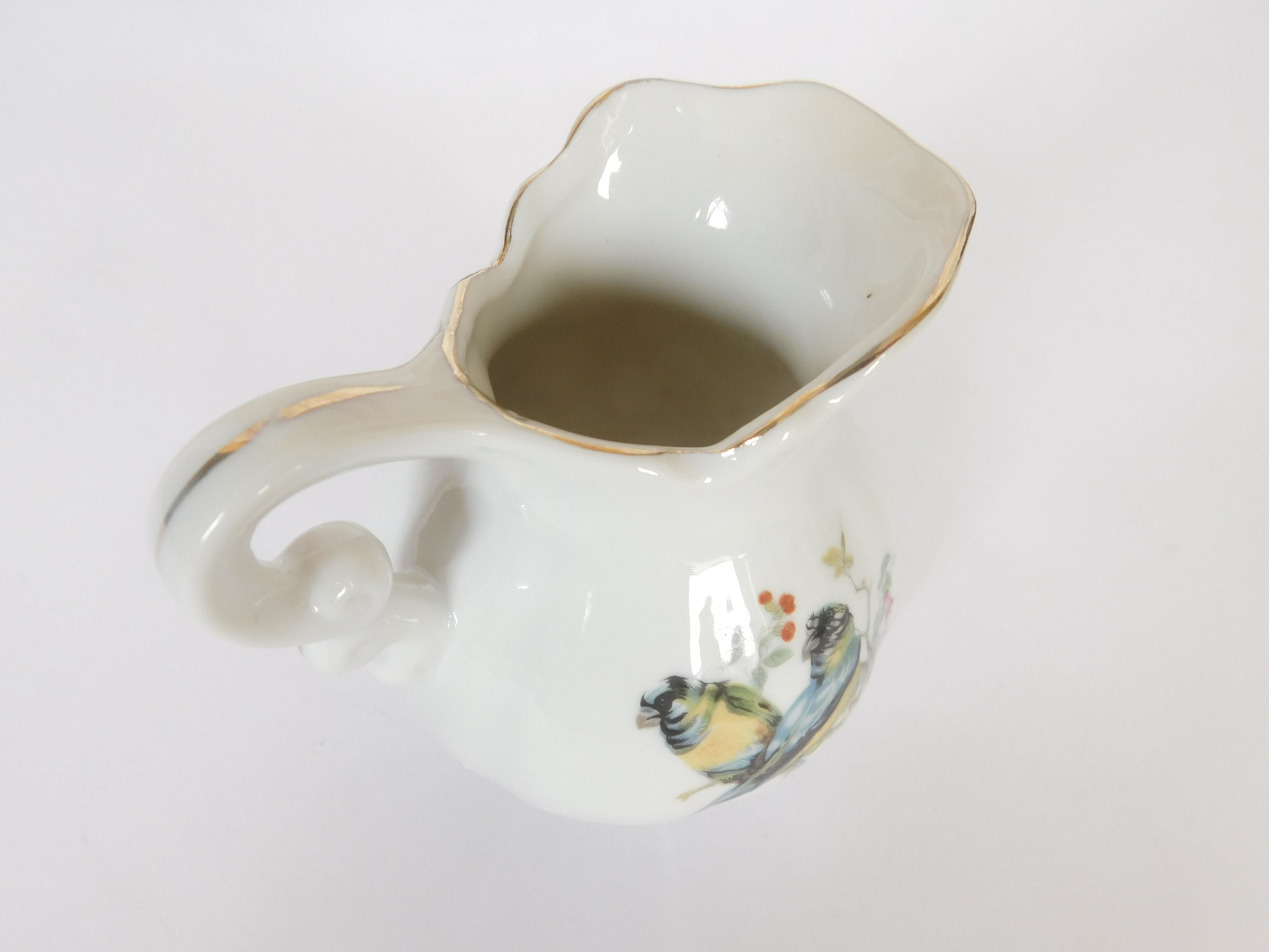 Vintage Creamers, Tropical Birds, Flowers, White Creamer, Gold Trim ...