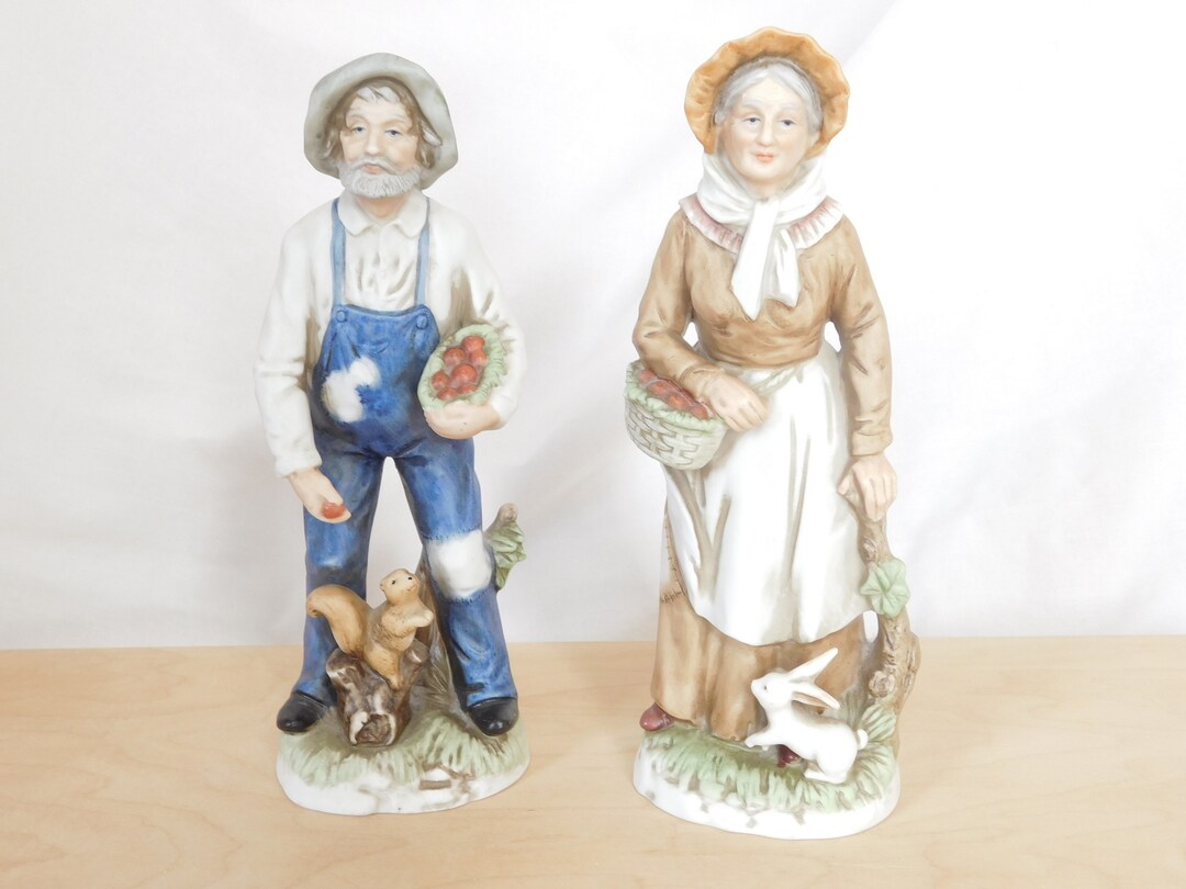 Vintage Figurines, Set of 2, Farmer and Wife, Homco, 1409, Apple ...