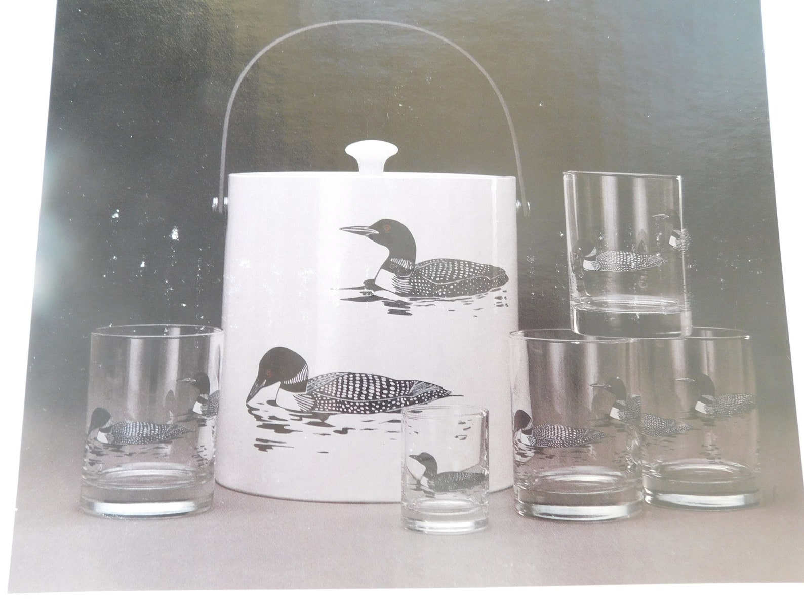 Vintage Bar Set Loons Ice Bucket 4 Glasses Shot Glass - Etsy