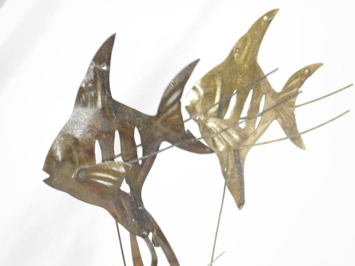 Vintage Brass Fish Fish on Stand Wood Stand 70's Decor - Etsy