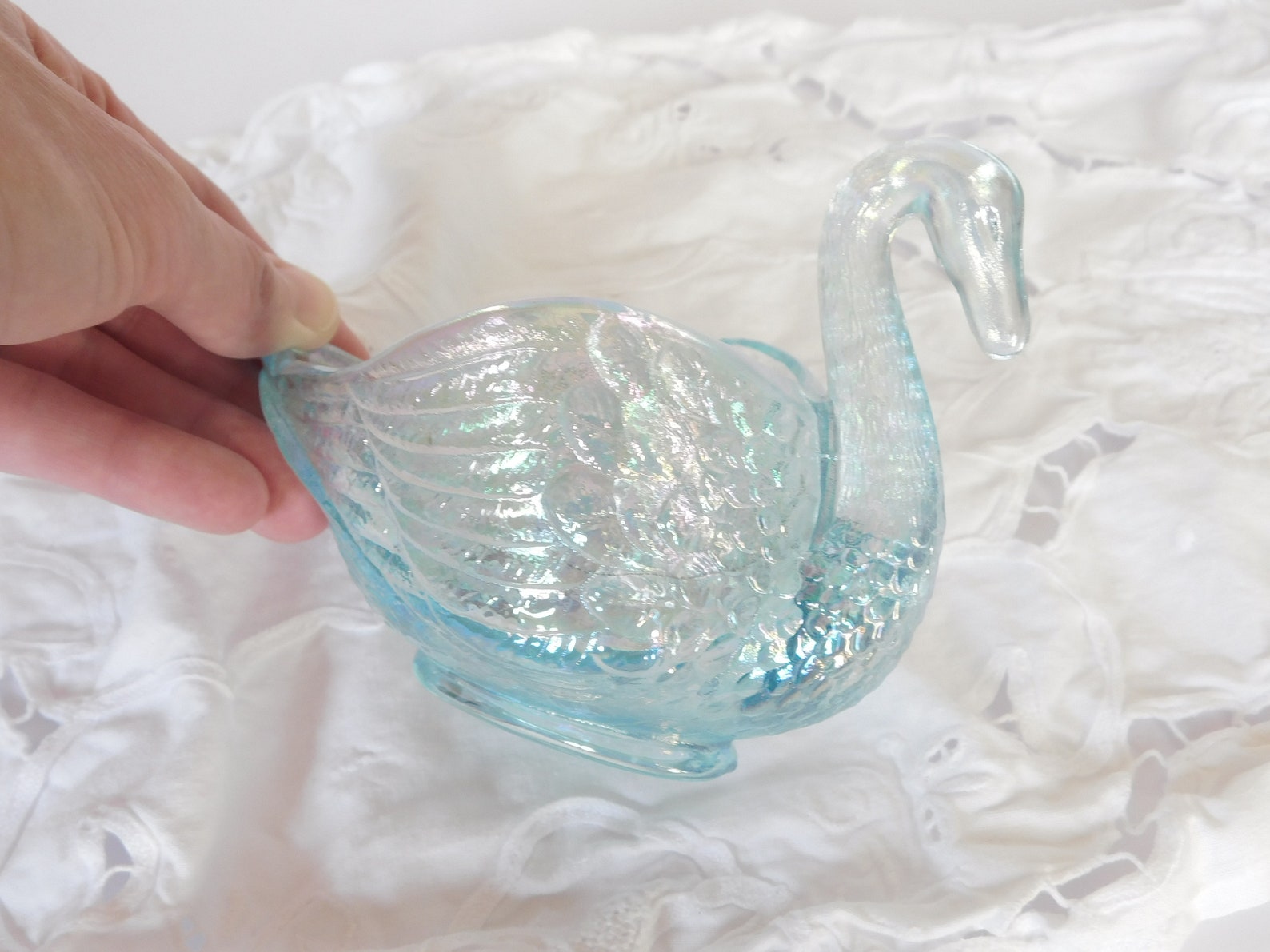 Vintage Glass Swan Light Blue Iridescent Carnival Glass - Etsy