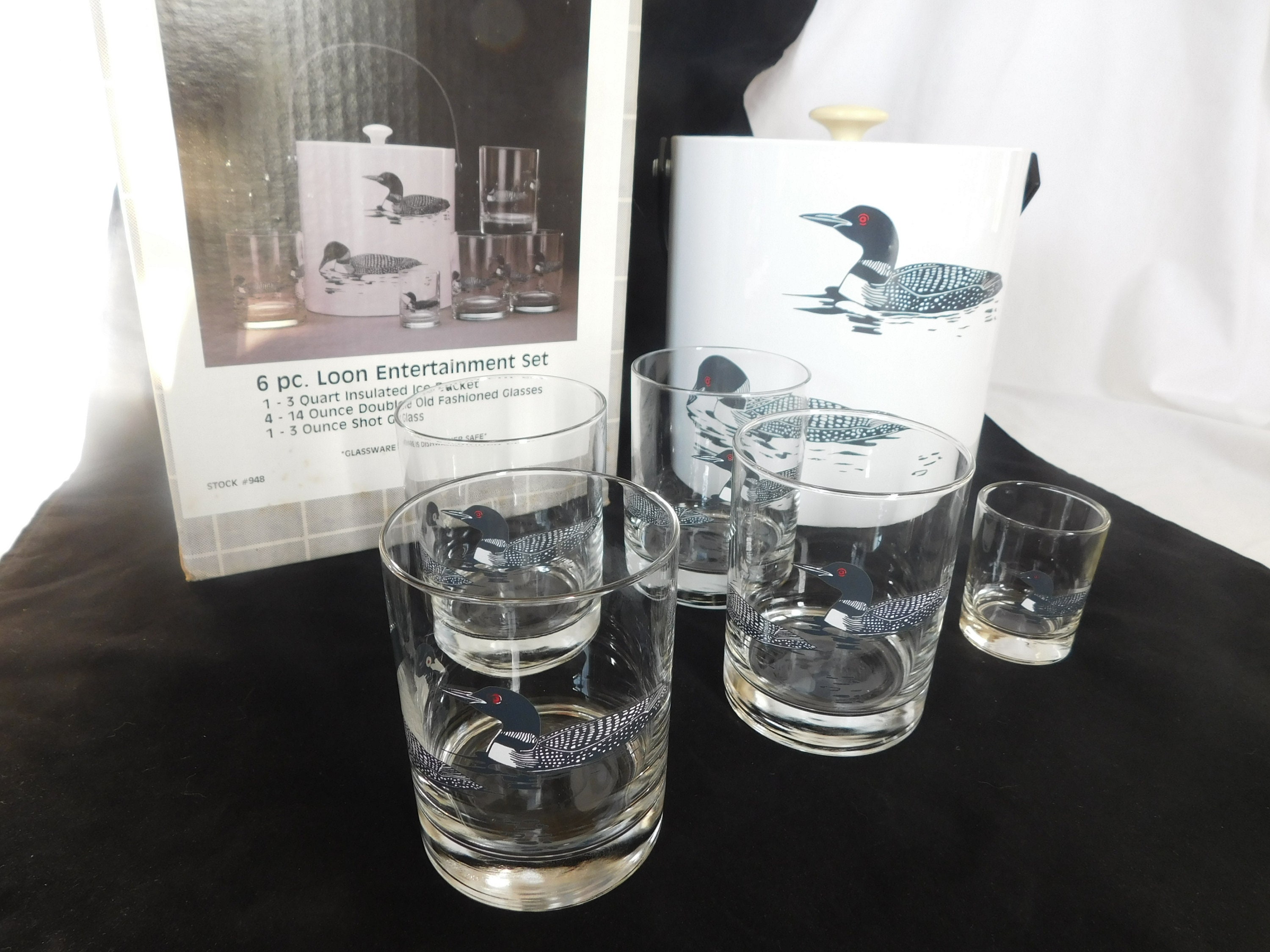 Vintage Bar Set Loons Ice Bucket 4 Glasses Shot Glass - Etsy