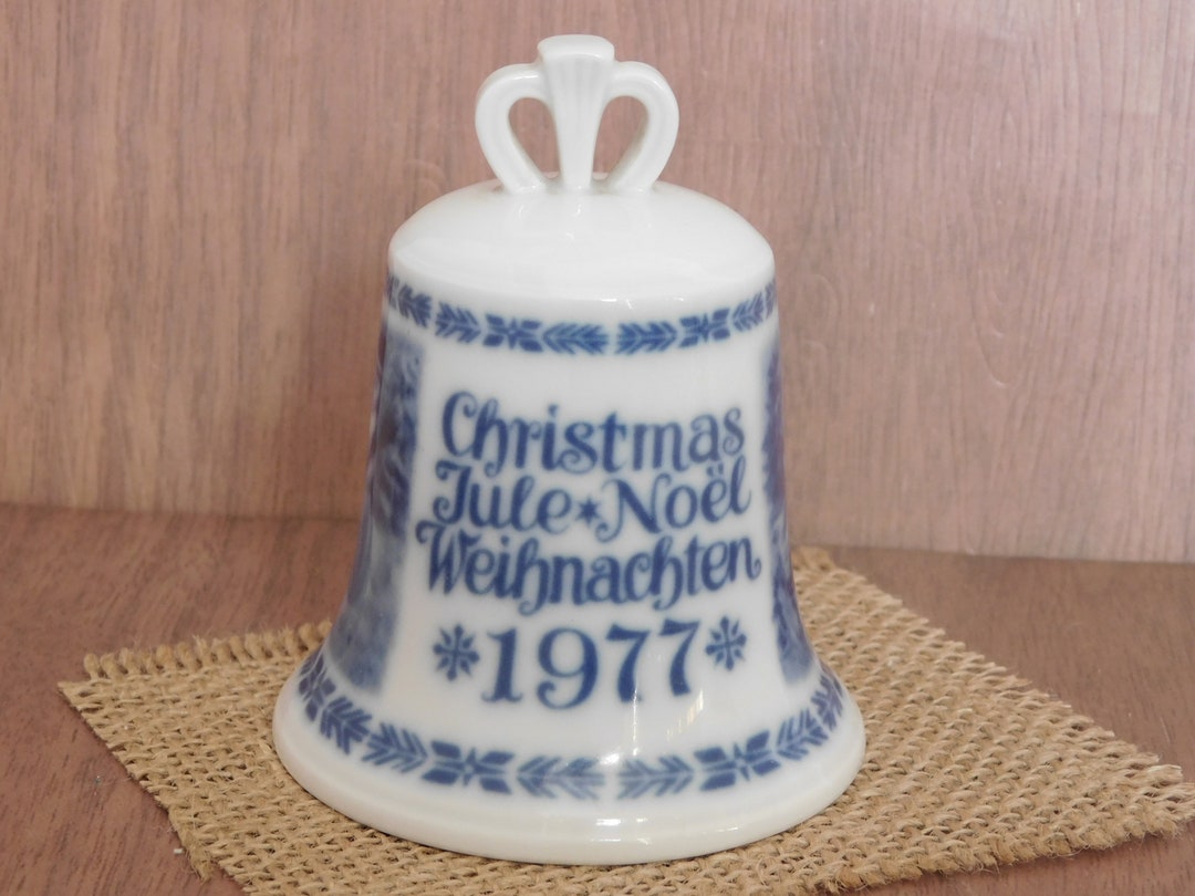 Vintage Bell, Christmas, Winter, German Bell, 1977, Blue and White ...