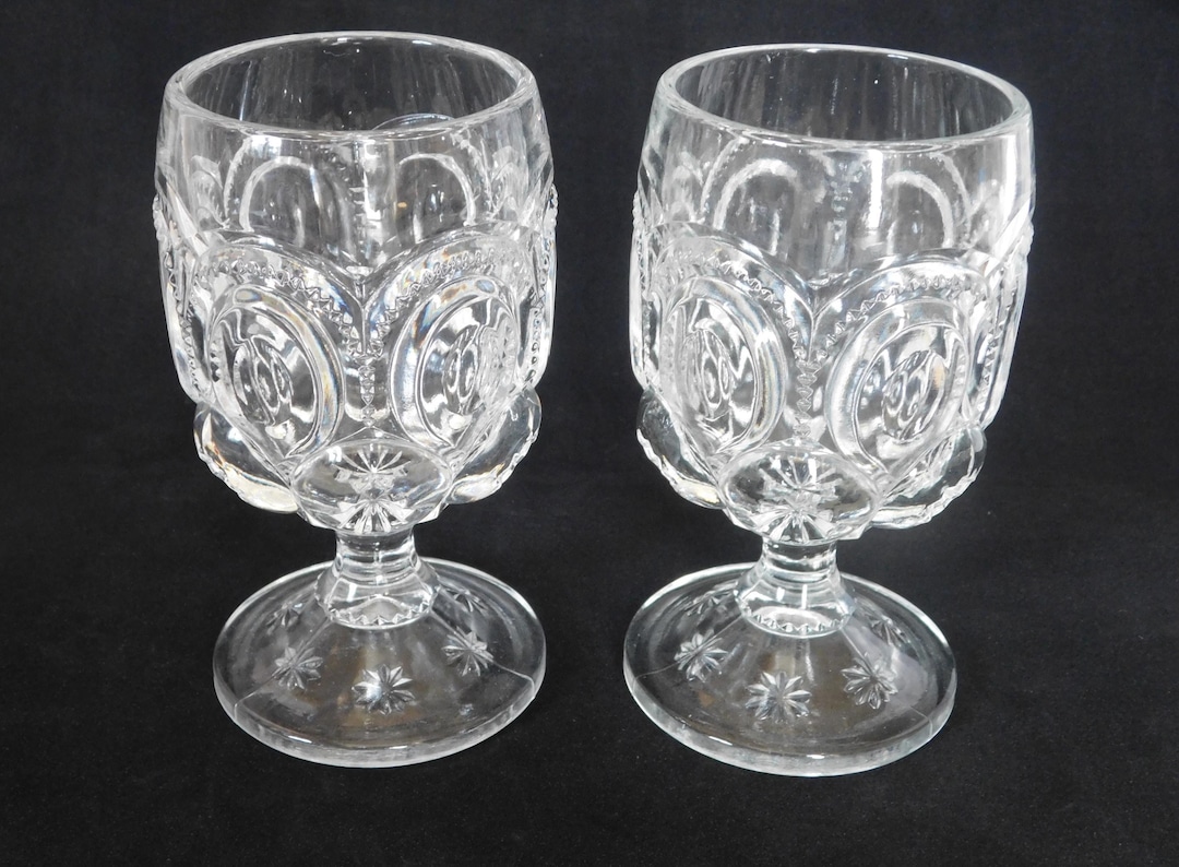 Vintage Goblets, Moon and Stars, Clear Glass, Stem, Footed, Pedestal ...