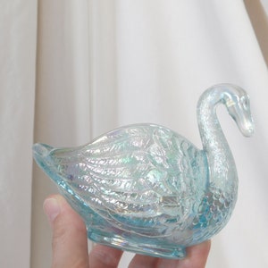 Vintage Glass Swan, Light Blue, Iridescent, Carnival Glass, Imperial Glass, Lenox, Trinket Dish ...