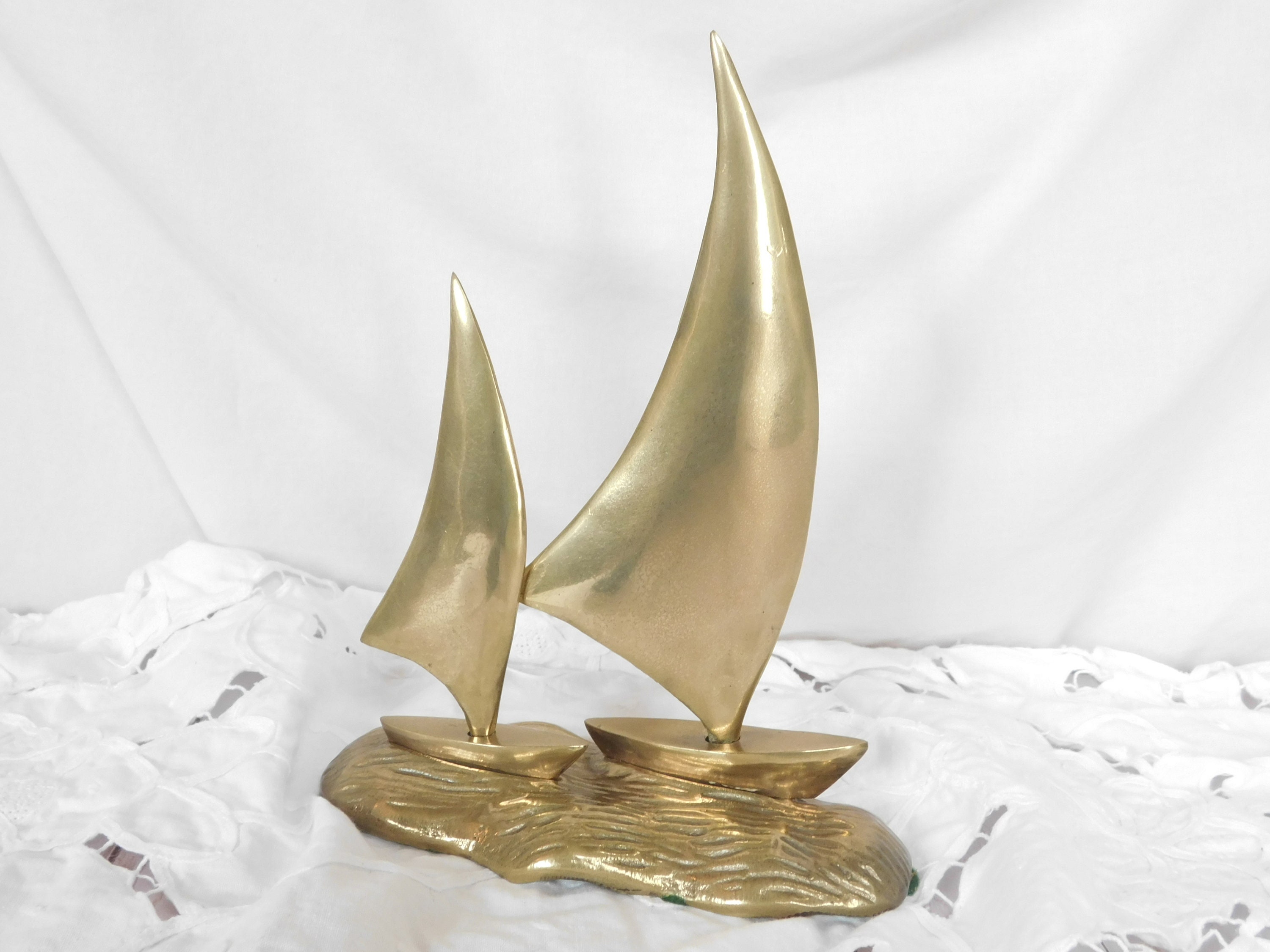 Vintage Boat, Brass, Sailboats in Water, Brass Collectible, Nautical ...