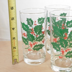 Vintage Holly Glasses, Holly and Berries, Red and Green, Clear Glass ...