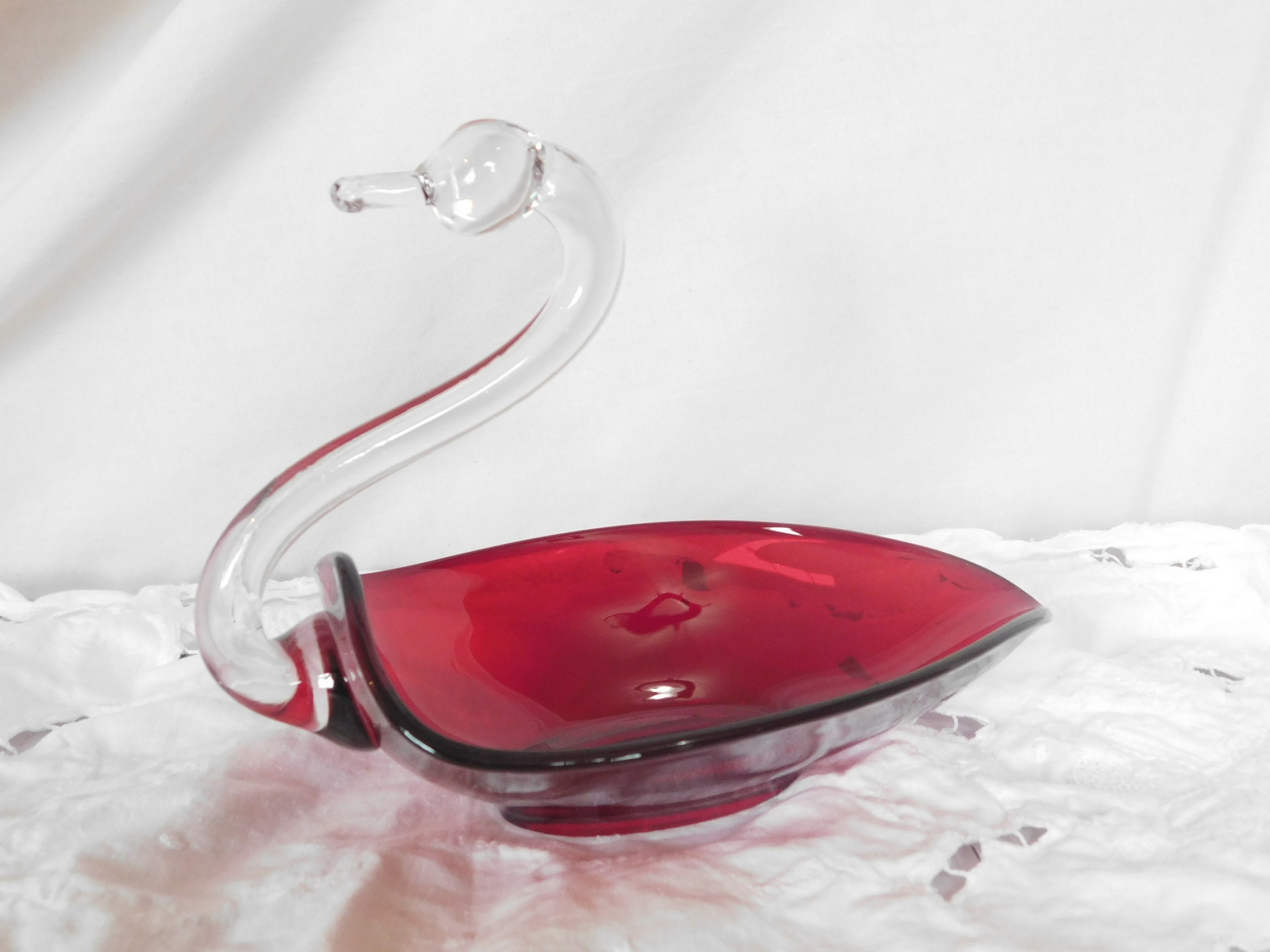 Vintage Glass Swan Red Glass Swan Dish Duncan Miller MCM - Etsy