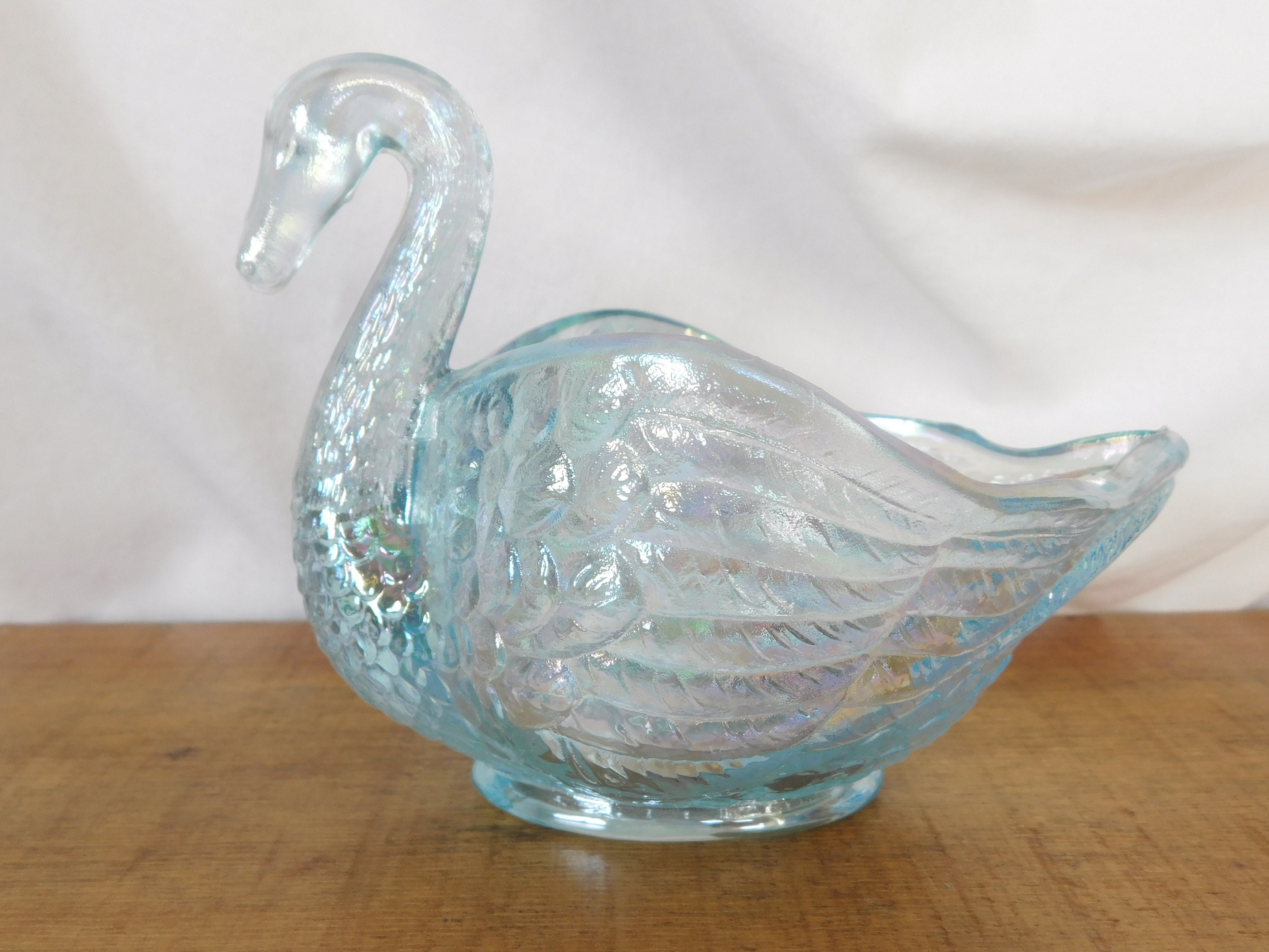 Vintage Glass Swan Light Blue Iridescent Carnival Glass - Etsy