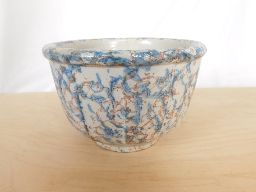 Red Wing Bowl, Spongeware, Mixing Bowl, Paneled, Blue and Brown ...