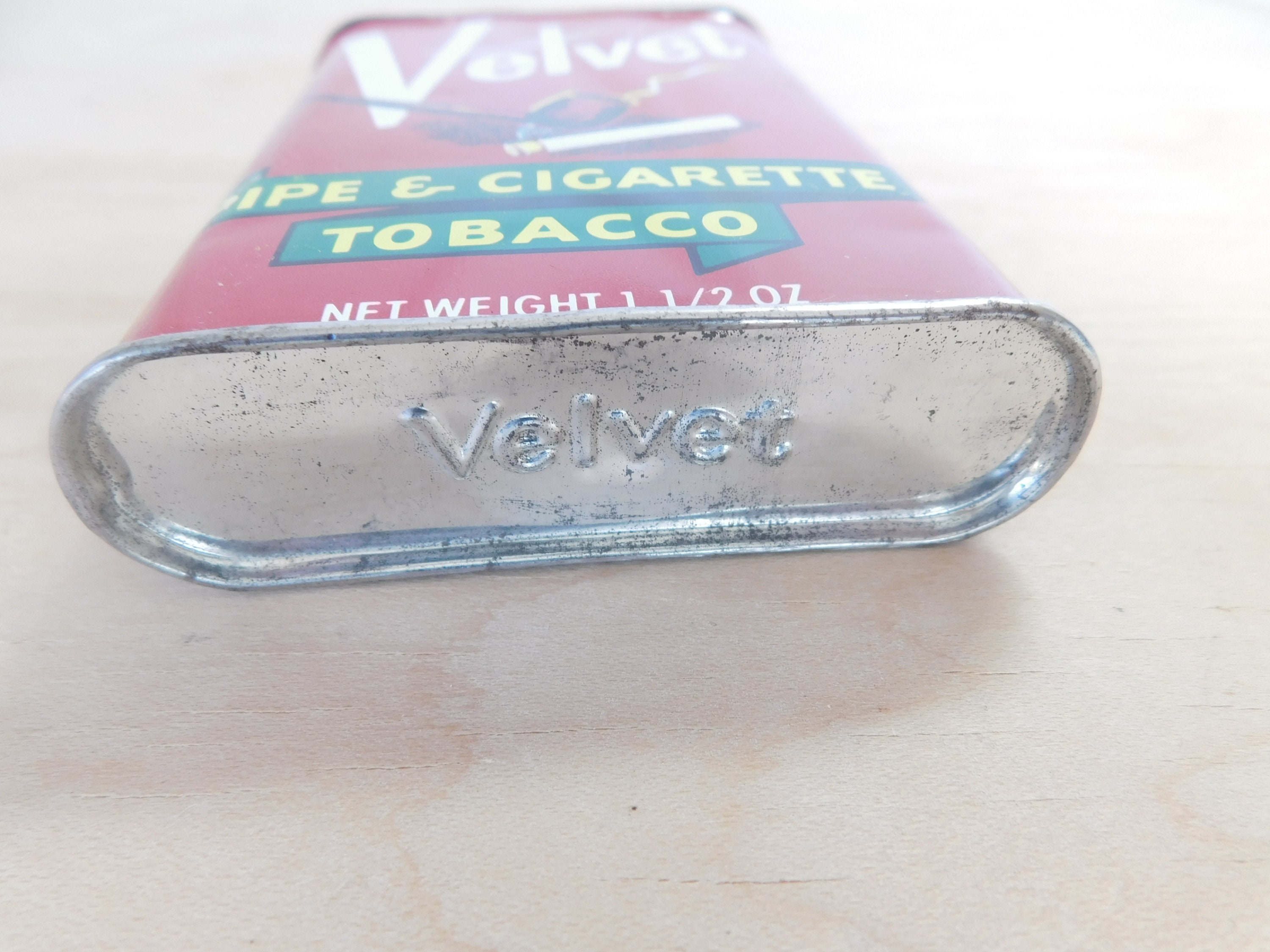 Vintage Tobacco Tin, Velvet, Red Tin, Tobacciana, Pipe and Cigarette ...