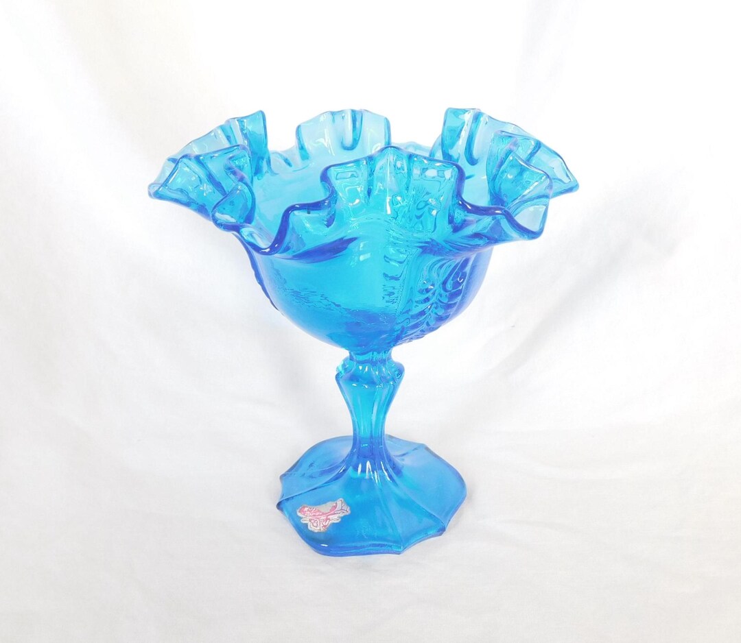 Vintage Fenton, Compote, Ruffled Edges, Glass, Colonial Blue ...