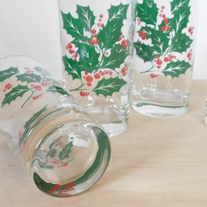 Vintage Holly Glasses, Holly and Berries, Red and Green, Clear Glass ...