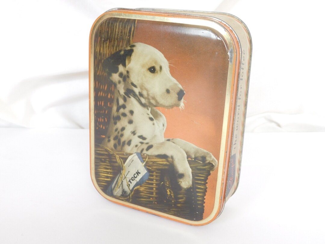 Vintage Tin Box, Toffee Tin, Dog Tin, Dalmatian, Sharps Toffee, Made in ...