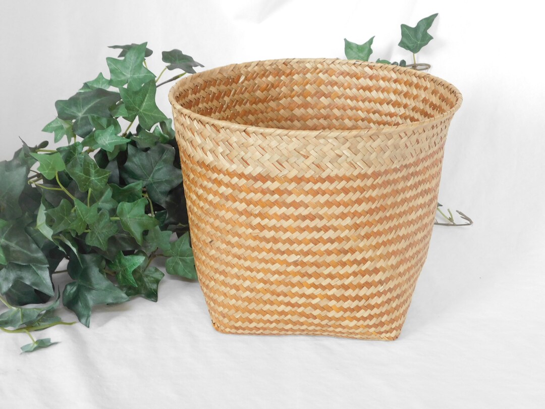 Vintage Basket, Boho, Eclectic, Round, Storage, Organization, Woven ...