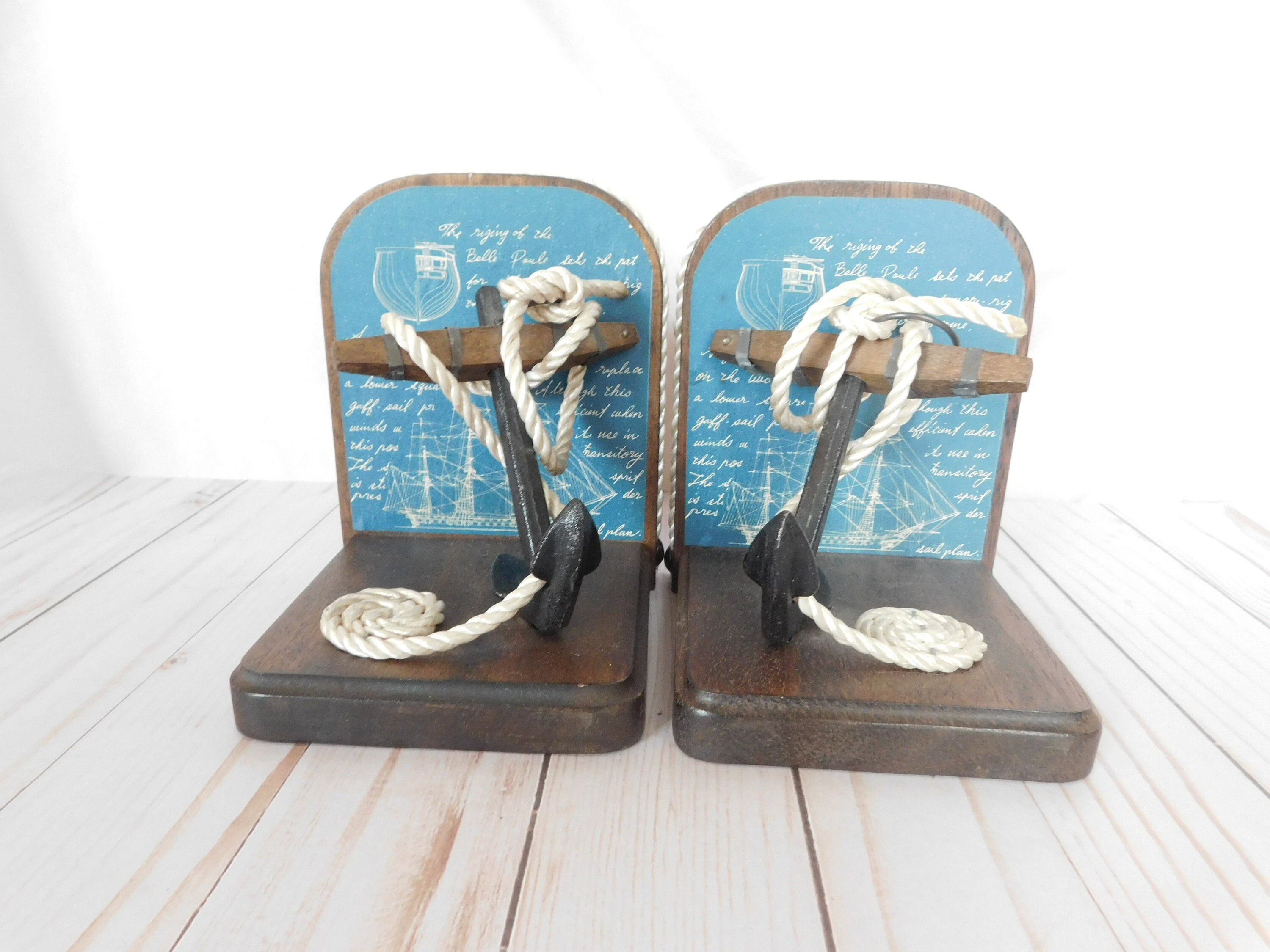 Anchor Bookends Vintage Napcoware Wood Bookends Maritime - Etsy