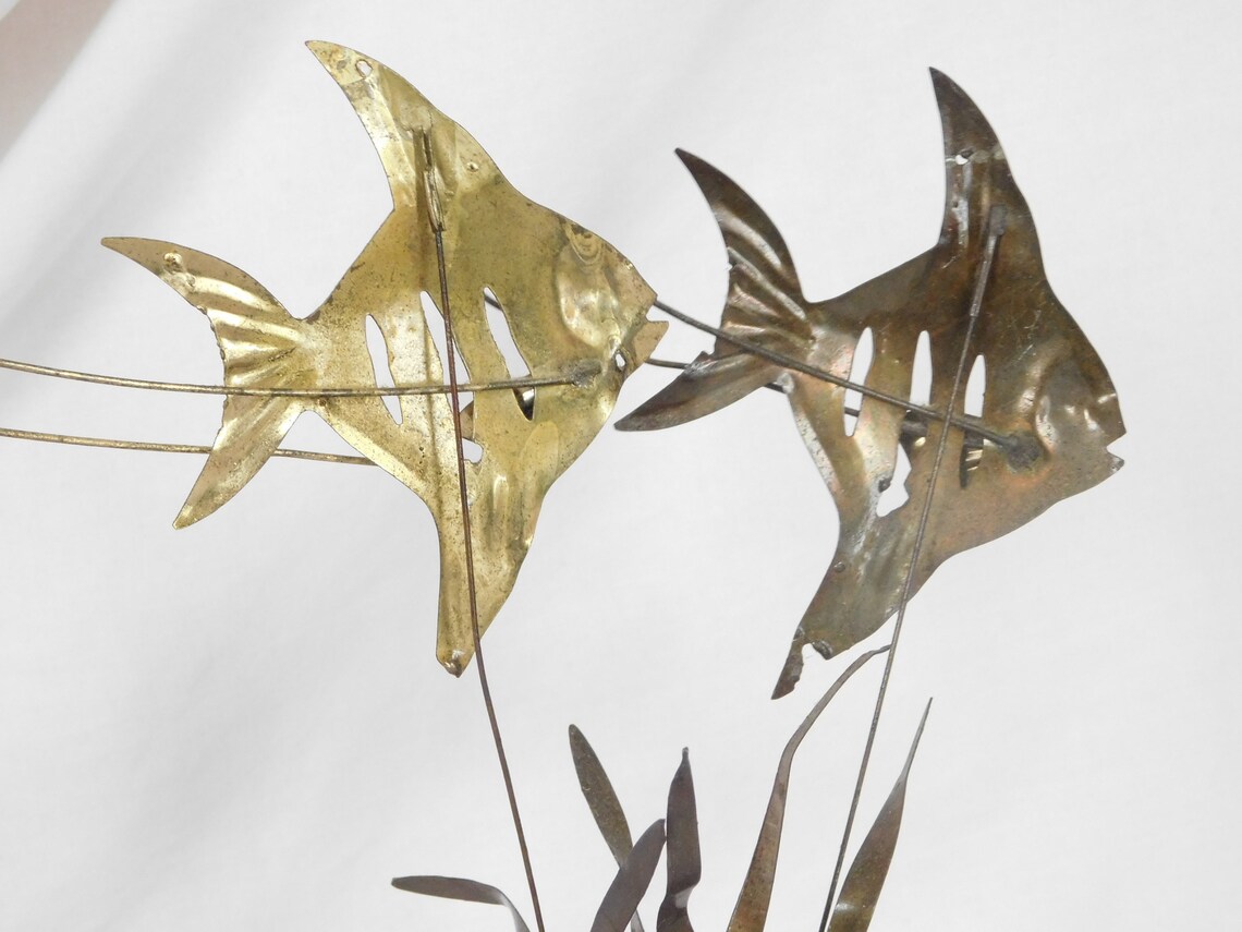 Vintage Brass Fish Fish on Stand Wood Stand 70's Decor - Etsy