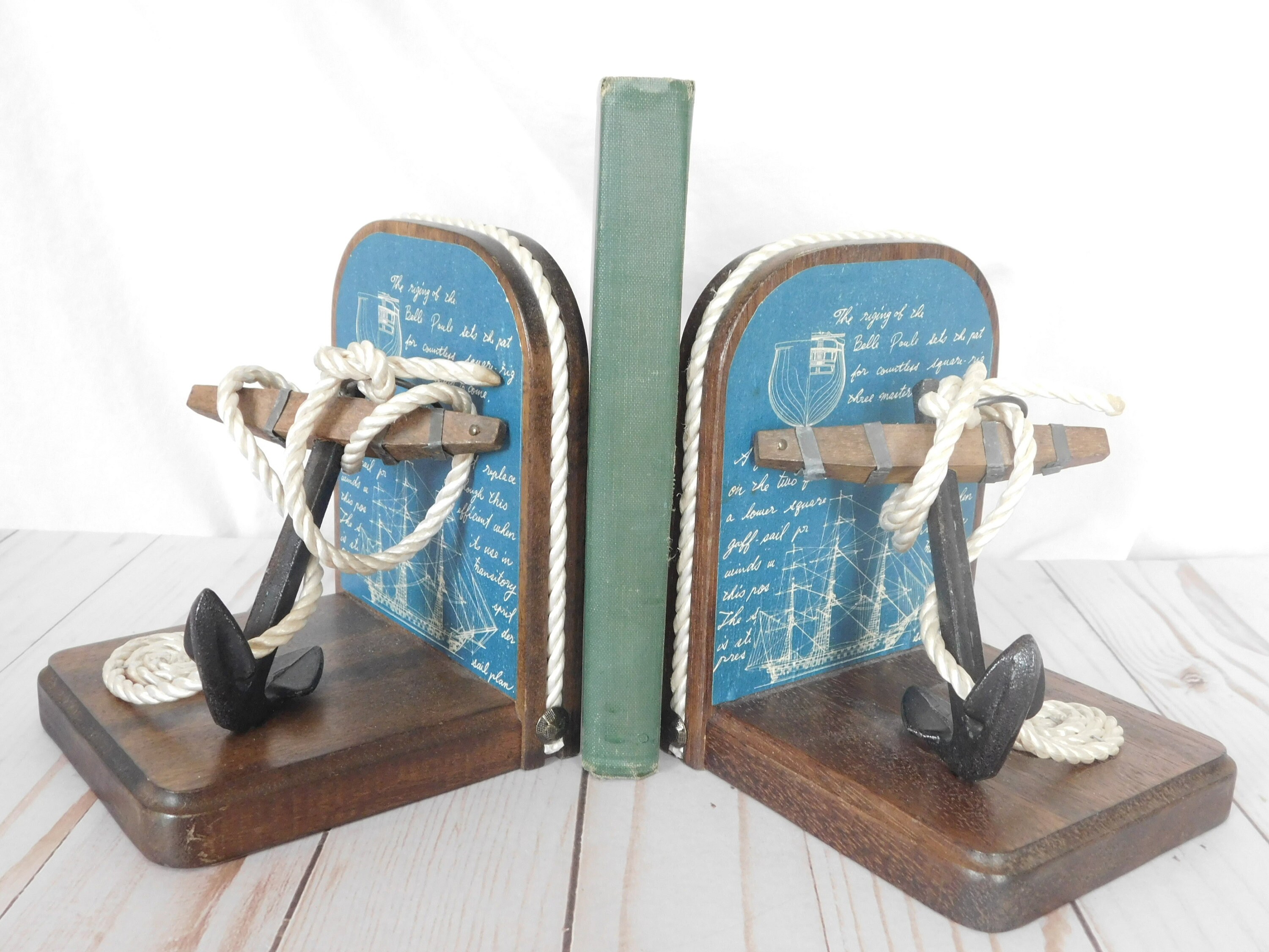 Anchor Bookends Vintage Napcoware Wood Bookends Maritime - Etsy