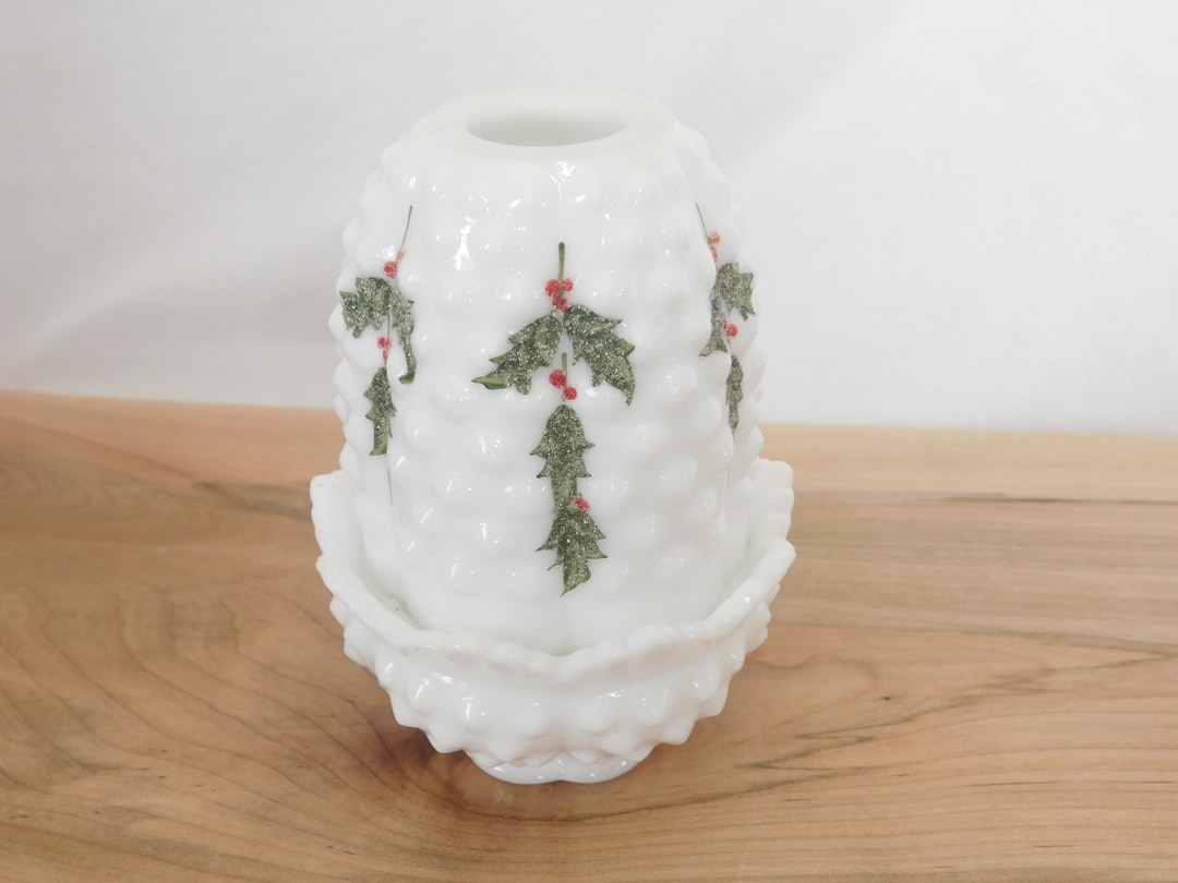 Vintage Fairy Lamp, Fenton, Milk Glass, Hobnail, Holly and Berries ...