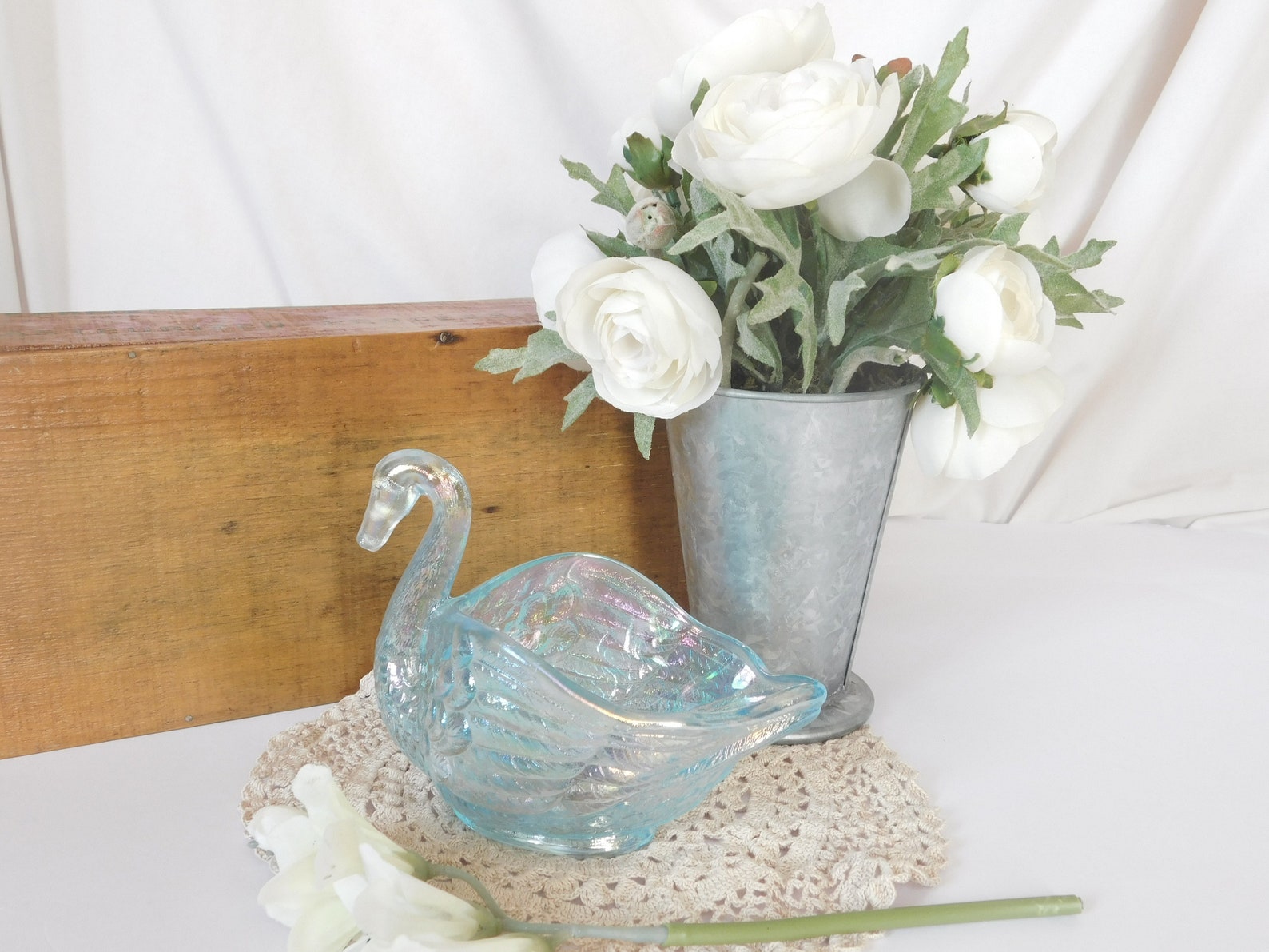 Vintage Glass Swan Light Blue Iridescent Carnival Glass - Etsy