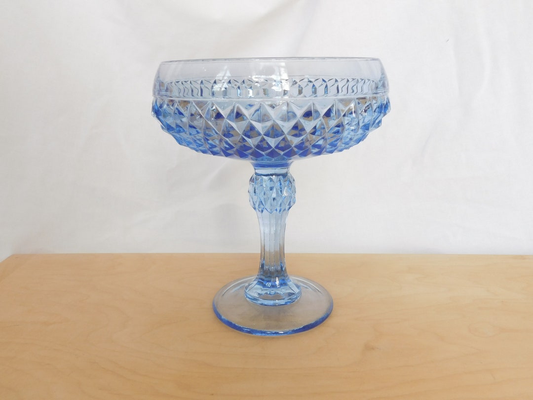 Vintage Compote, Diamond Point, Indiana Glass, Ice Blue, Stemmed ...