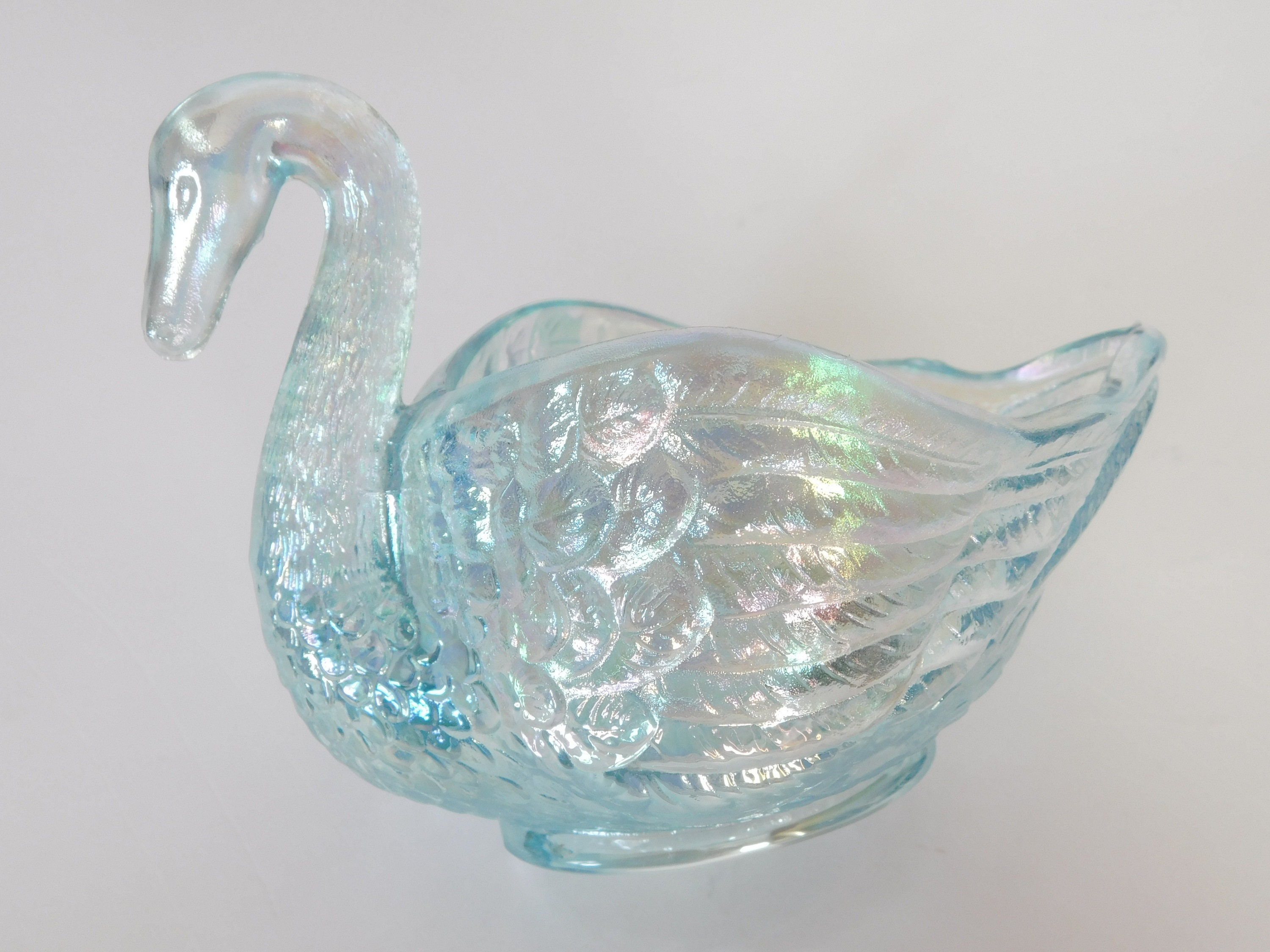 Vintage Glass Swan Light Blue Iridescent Carnival Glass - Etsy