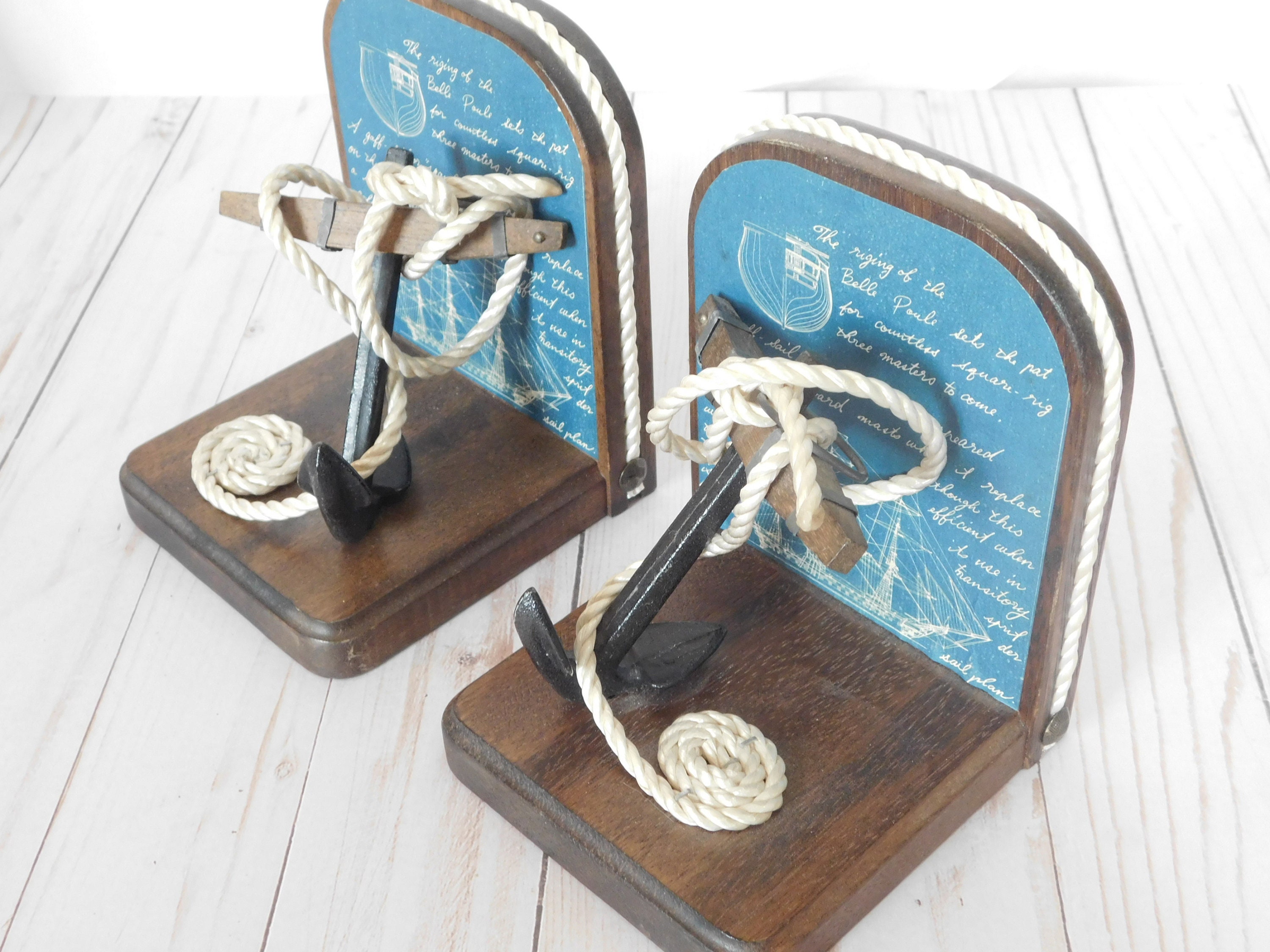 Anchor Bookends Vintage Napcoware Wood Bookends Maritime - Etsy