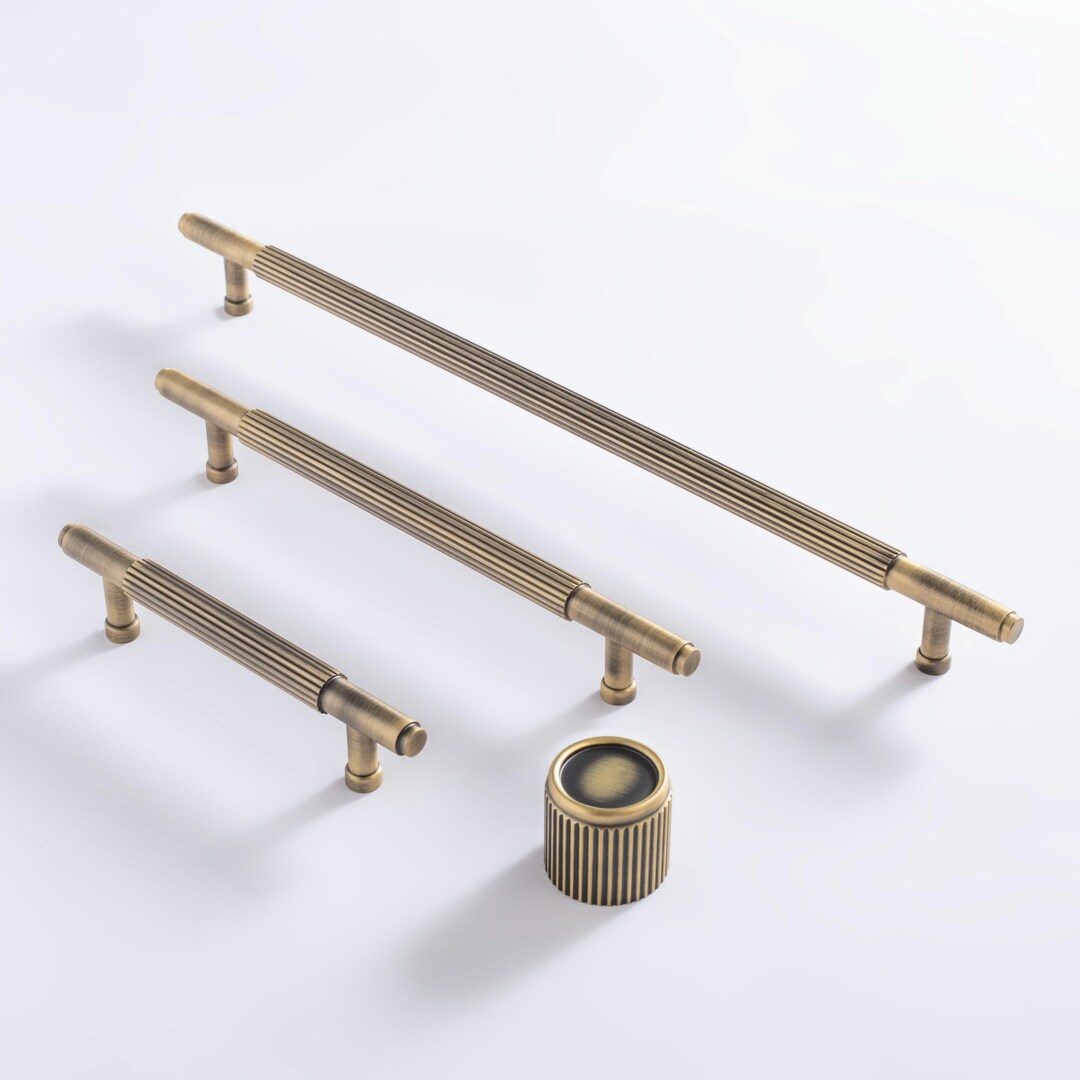 Antique Brass Reeded Handle or Knob: Solid Brass Wardrobe Pull - Etsy