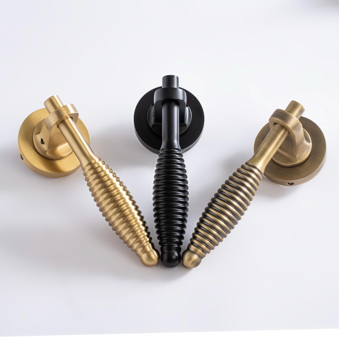 Solid Brass Reeded Door Handle Lock Mortise Round Antique Bronze - Etsy