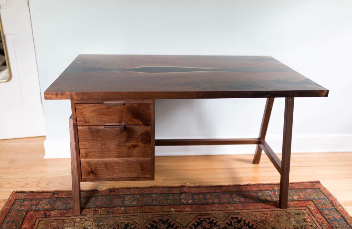 Walnut Desk With Black Epoxy River - Etsy