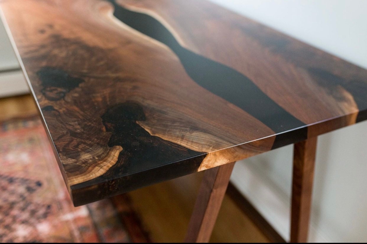 Walnut Desk With Black Epoxy River - Etsy