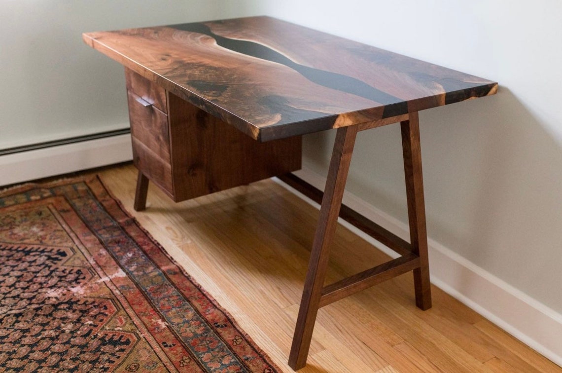 Walnut Desk With Black Epoxy River - Etsy