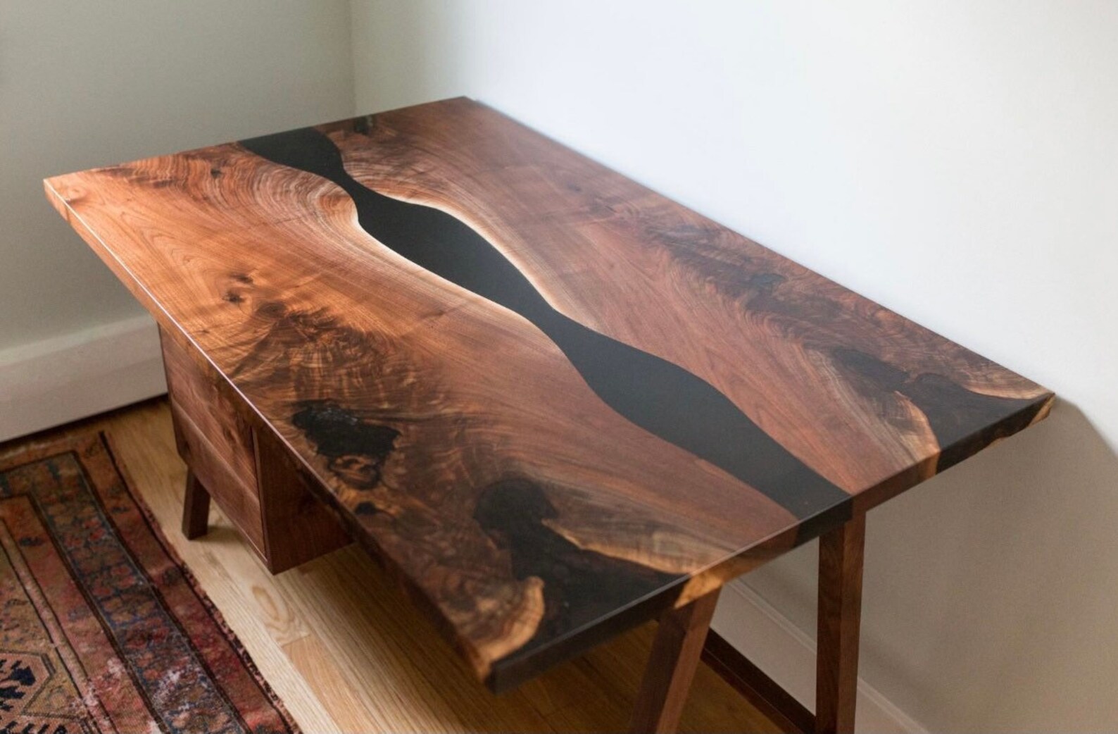 Walnut Desk With Black Epoxy River - Etsy