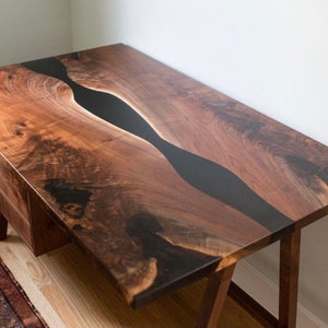 Walnut Desk With Black Epoxy River - Etsy