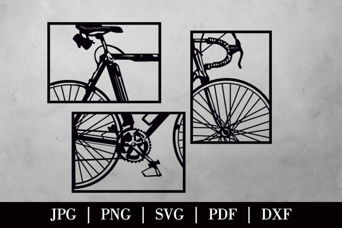 Fahrrad 3 Schnitt svg dxf Datei Wandsticker pdf Silhouette Vorlage CNC ...