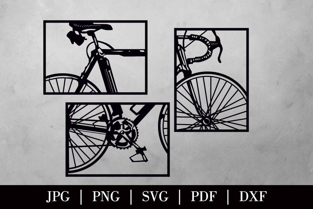 Bicycle 3 Cut Svg Dxf File Wall Sticker Pdf Silhouette Template Cnc ...