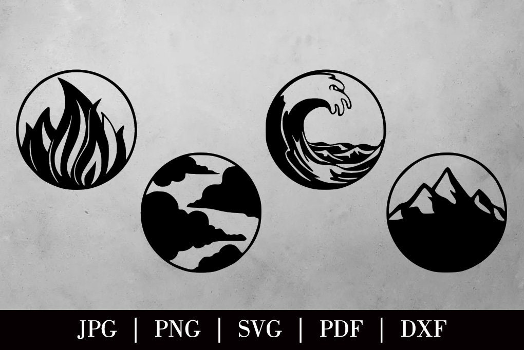 Fire Water Earth Cut Svg Dxf File Wall Sticker Pdf Silhouette Template ...
