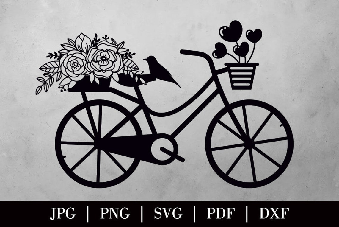 Fahrrad und Blume Schnitt svg dxf Datei Wandsticker pdf Silhouette ...
