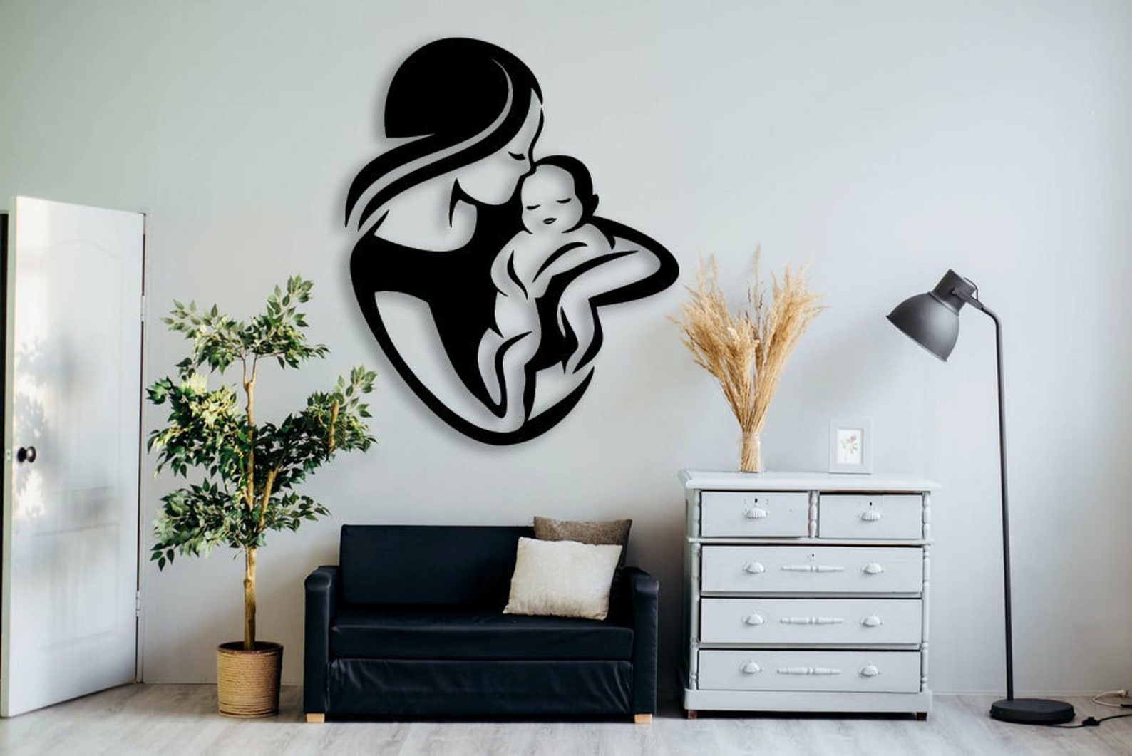 Mother and Baby Cut Svg Dxf File Wall Sticker Pdf Silhouette Template ...