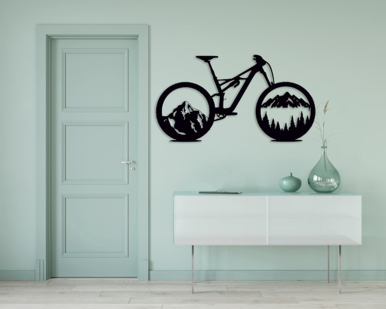 Bike With Mountain Cut Svg Dxf File Wall Sticker Pdf Silhouette ...