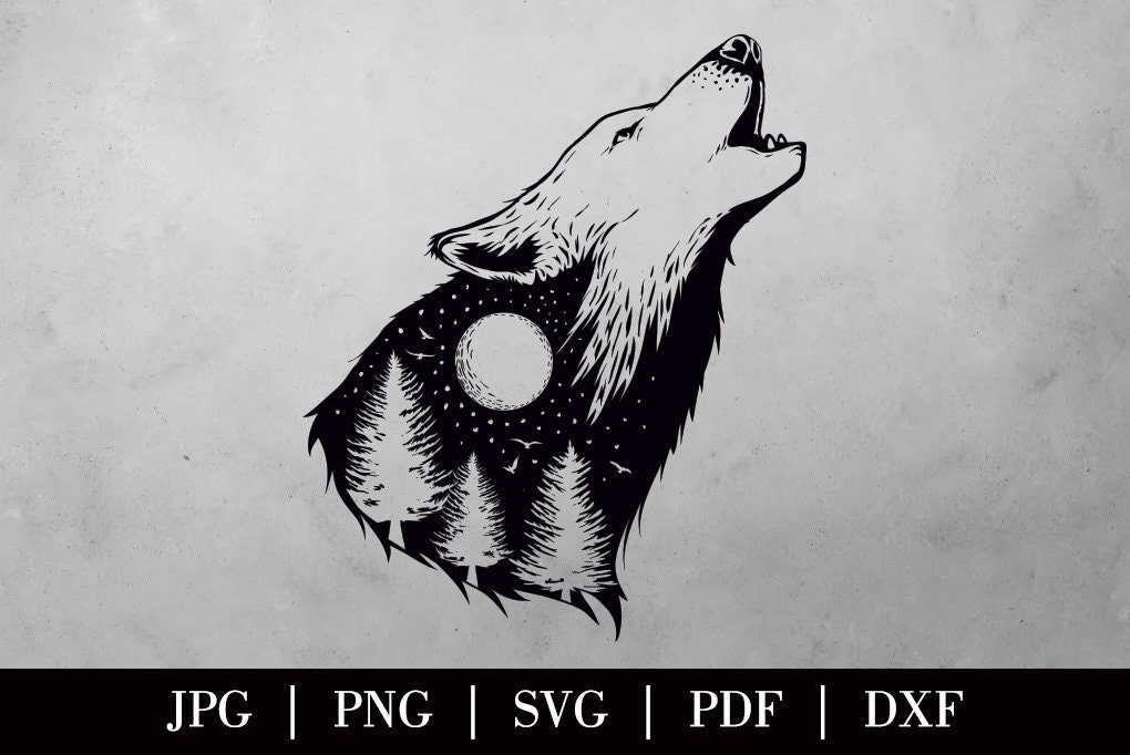 Wolf and Moon Cut Svg Dxf File Wall Sticker Pdf Silhouette - Etsy