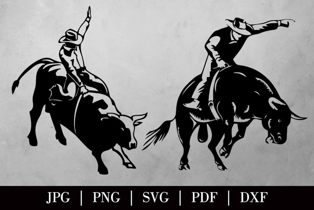 Bull Riding Cut Svg Dxf File Wall Sticker Pdf Silhouette Template Cnc ...