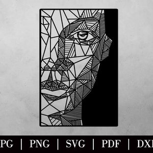 Geometric Face Cut Svg Dxf File Wall Sticker Pdf Silhouette Template ...