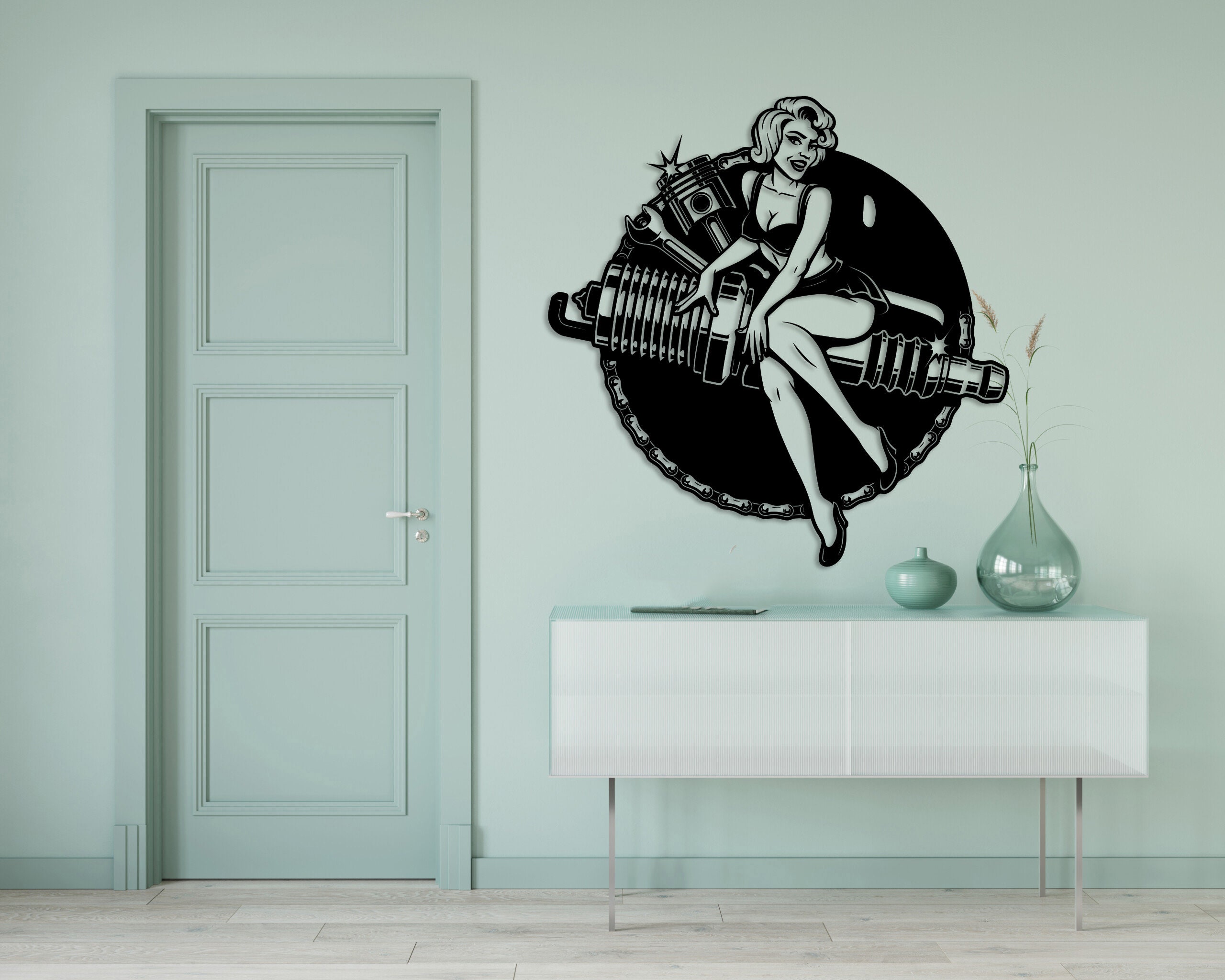 Garage Sign With Girl Logo Cut Svg Dxf File Wall Sticker Pdf Silhouette ...