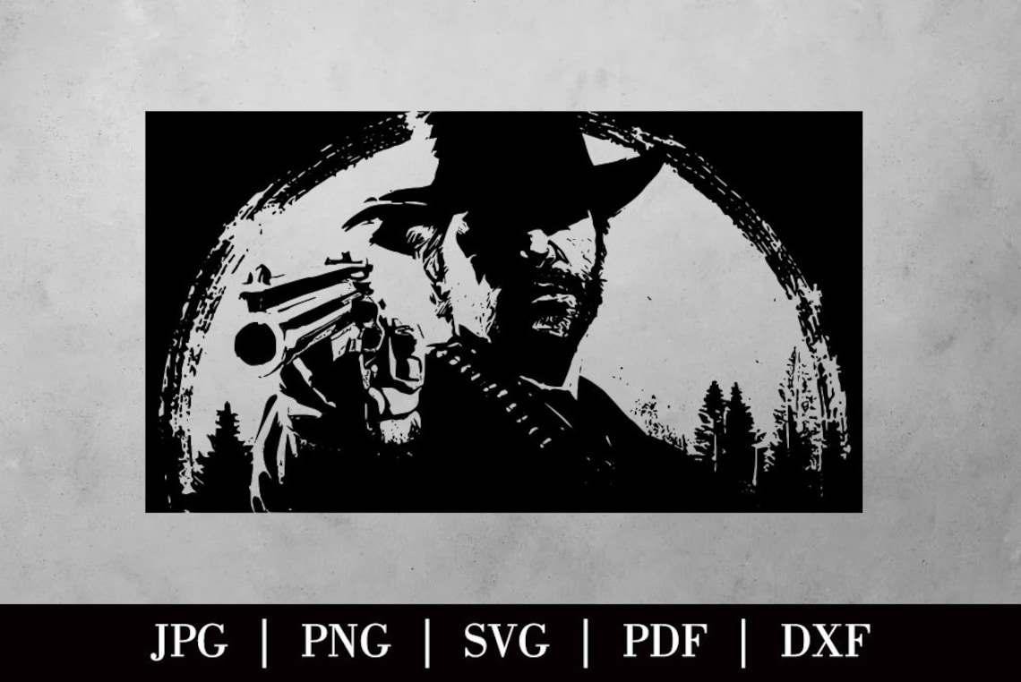 RDR2 Game Cut Svg Dxf File Wall Sticker Pdf Silhouette Template Cnc ...