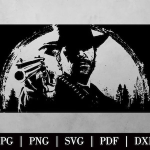 RDR2 Game Cut Svg Dxf File Wall Sticker Pdf Silhouette Template Cnc ...